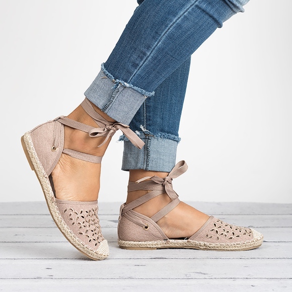 SunnyMia | Shoes | Eyelet Lace Up Espadrille Flats Beige | Poshmark